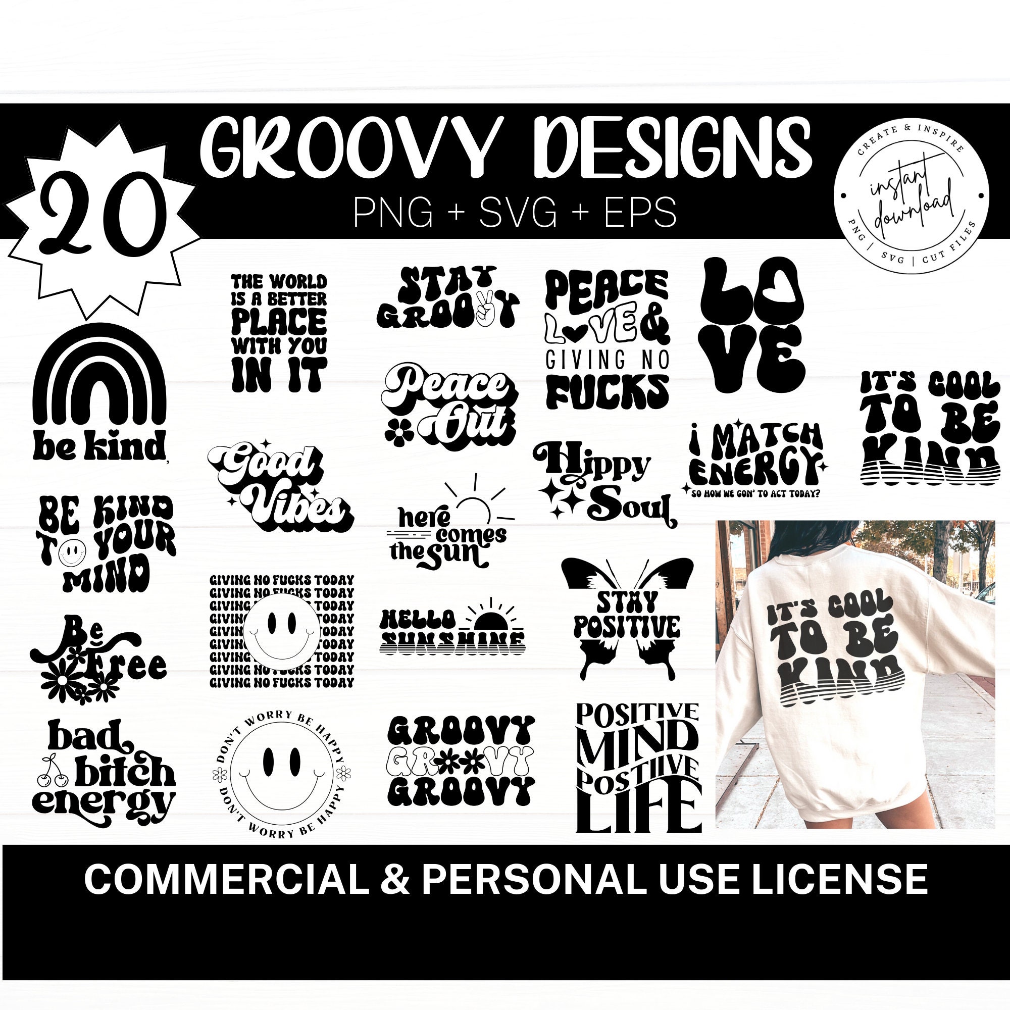 Retro Design Bundle SVG PNG EPS, Hippie Svg, Smiley Face Svg, Aesthetic ...