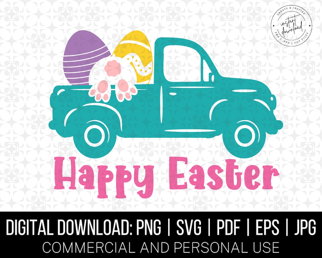 Easter Truck Svg, Easter Truck With Bunny Svg, Vintage Truck Svg, , Png ...