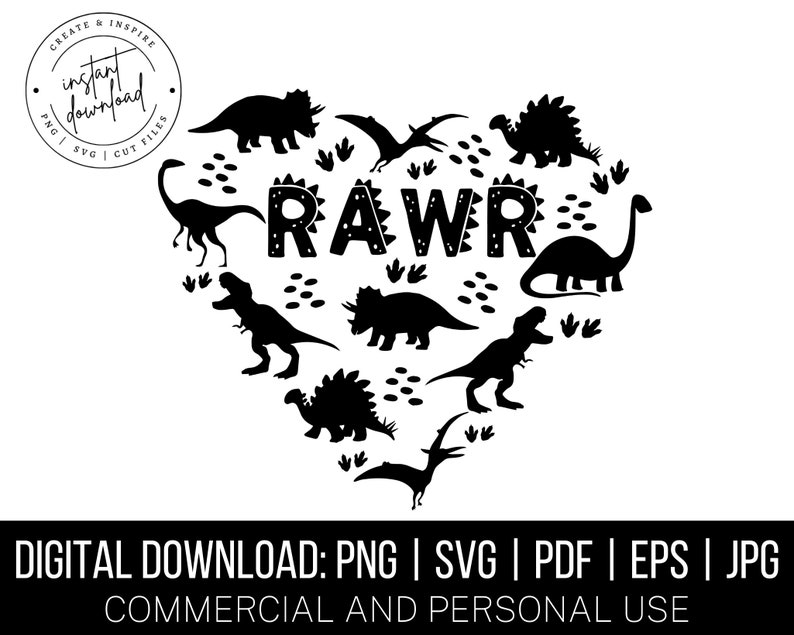 Dinosaur Heart SVG PNG EPS, Dinosaur Svg, Dinosaur Clipart, T-rex Svg ...