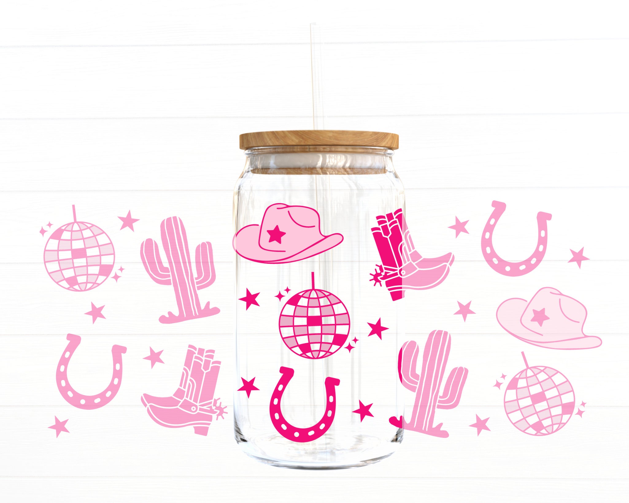 Disco Western Svg Libbey Glass, 16oz Glass Can Wrap, Retro Svg Trendy ...