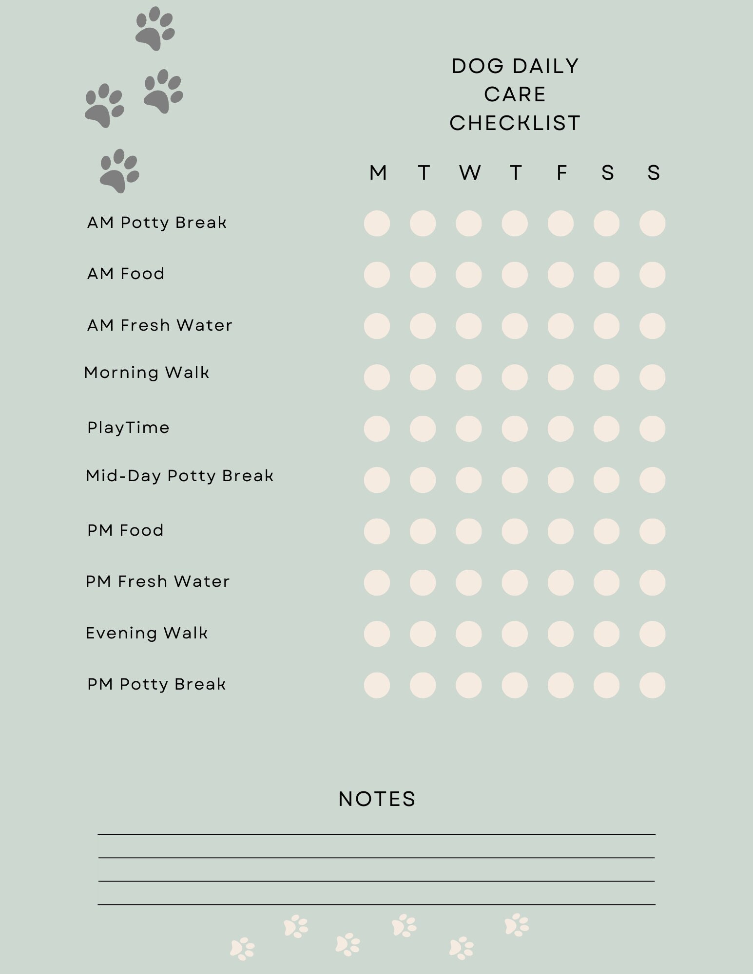 Dog Daily Care Checklist - Etsy