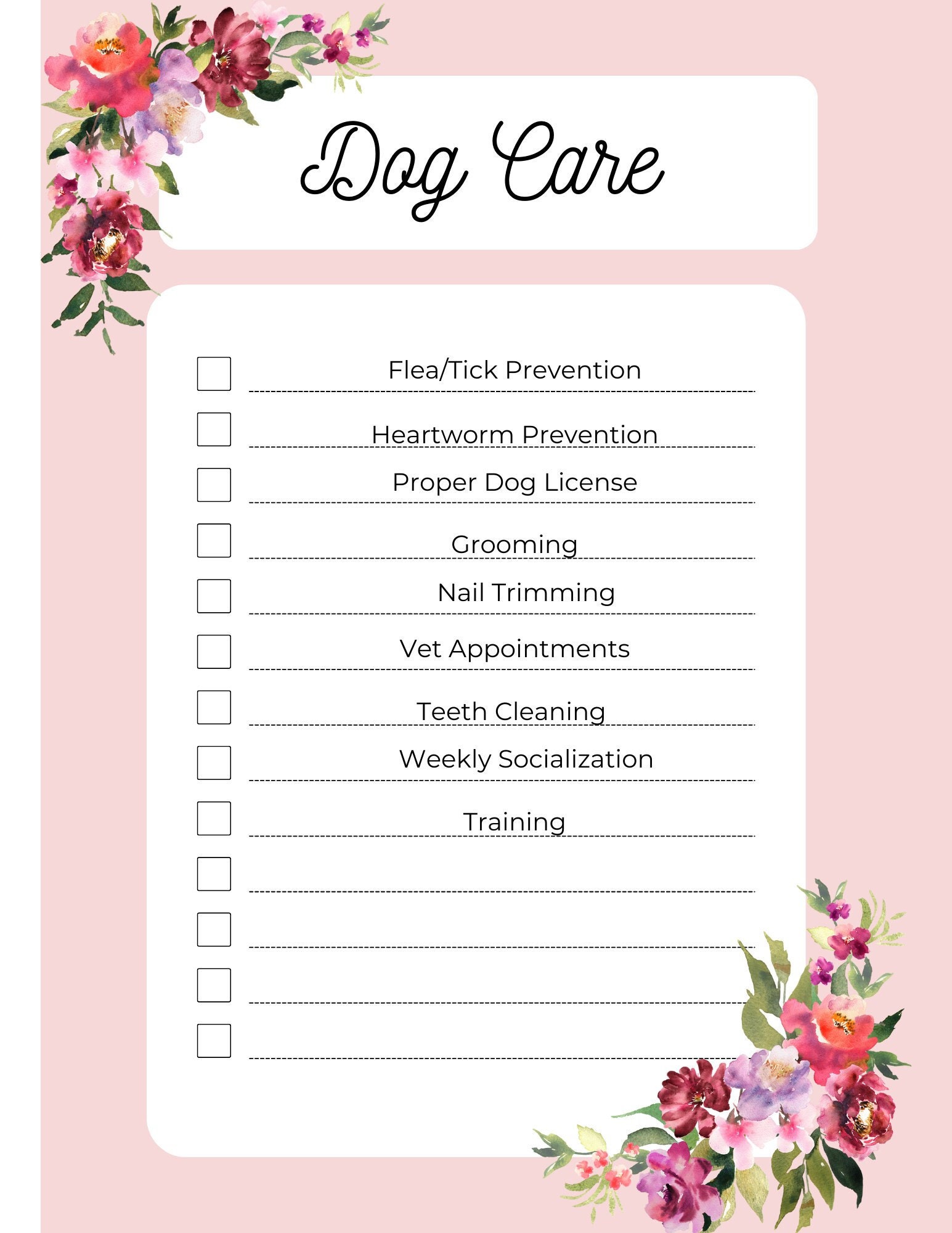 Dog Care Checklist Template - Etsy