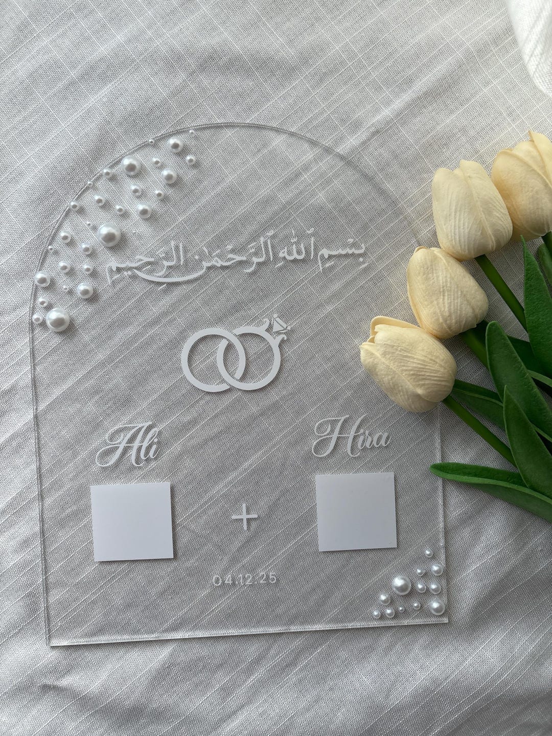 Personalised Nikah Acrylic Board, Fingerprint Contract, Pearl Detail ...