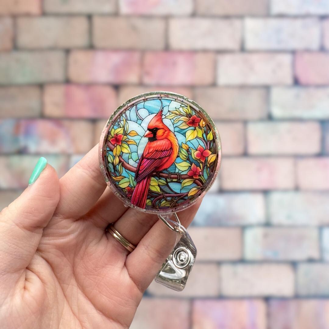 Stained Glass Cardinal Badge Reel - Etsy