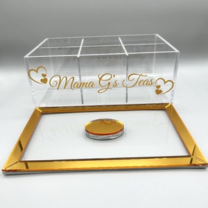 Personalized Acrylic Tea Box With Gold Mirror - Print Your Name, Text ...