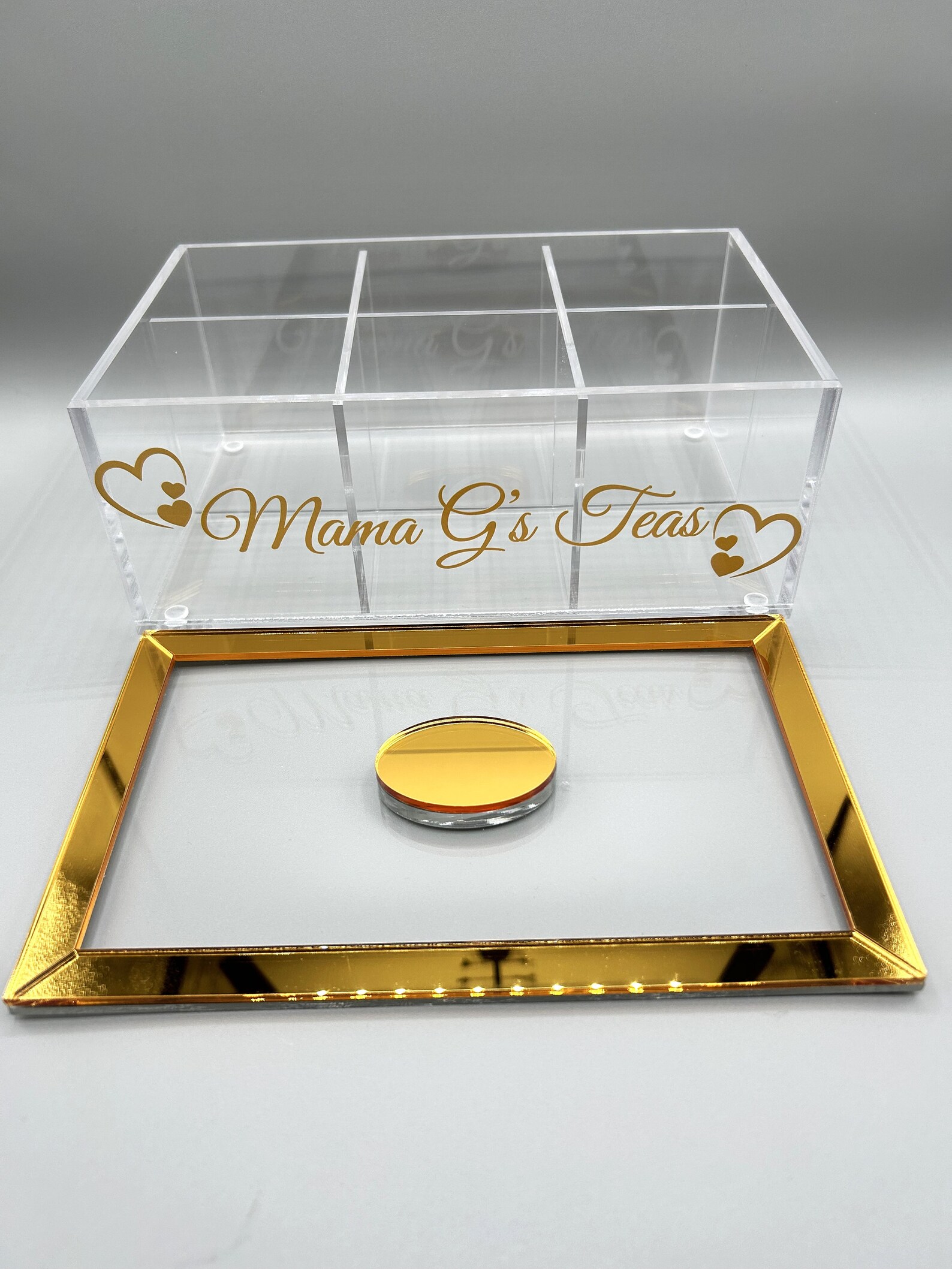 Personalized Acrylic Tea Box With Gold Mirror - Print Your Name, Text ...