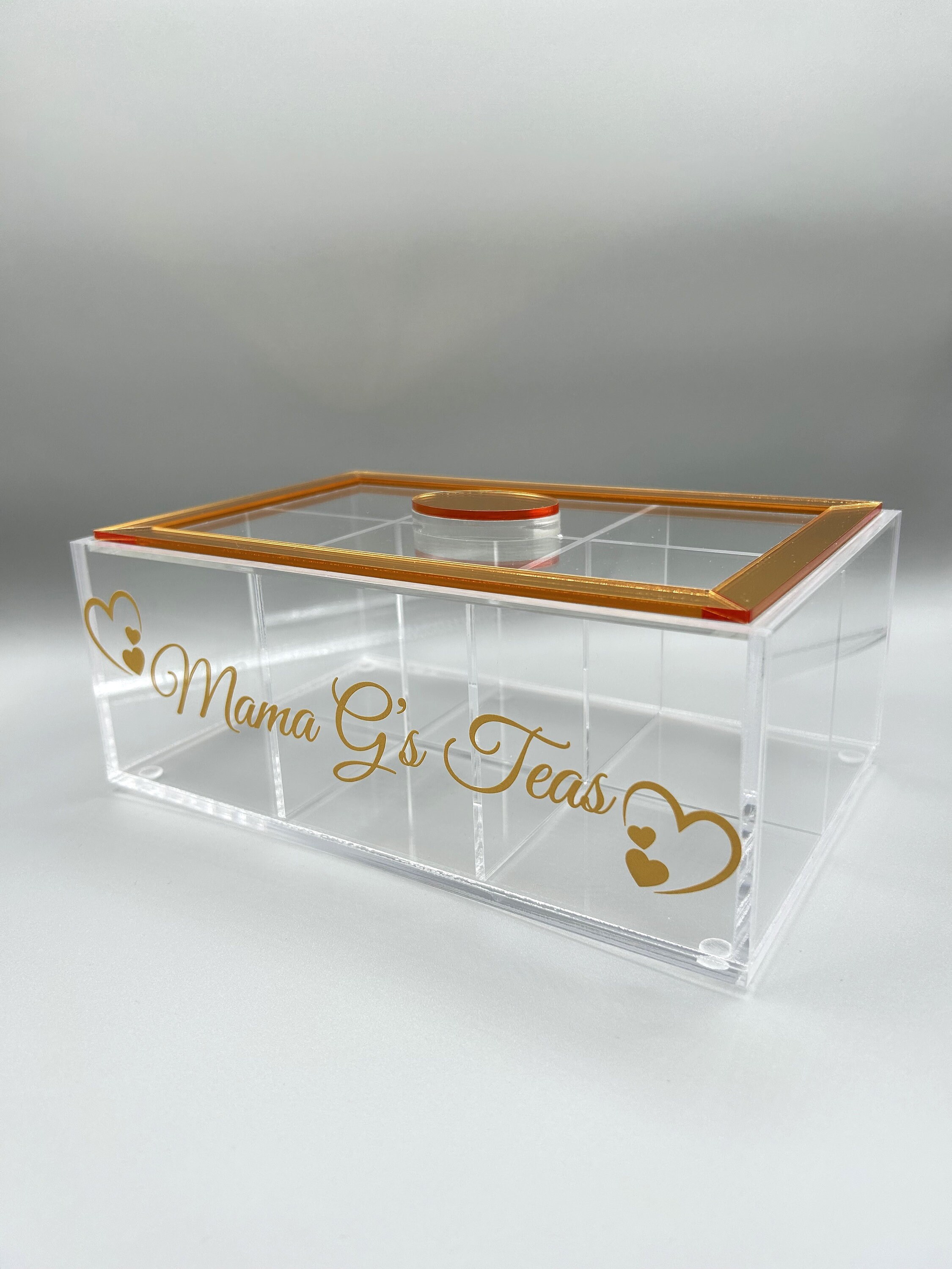 Personalized Acrylic Tea Box With Gold Mirror - Print Your Name, Text ...