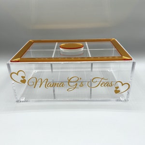 Personalized Acrylic Tea Box With Gold Mirror - Print Your Name, Text ...