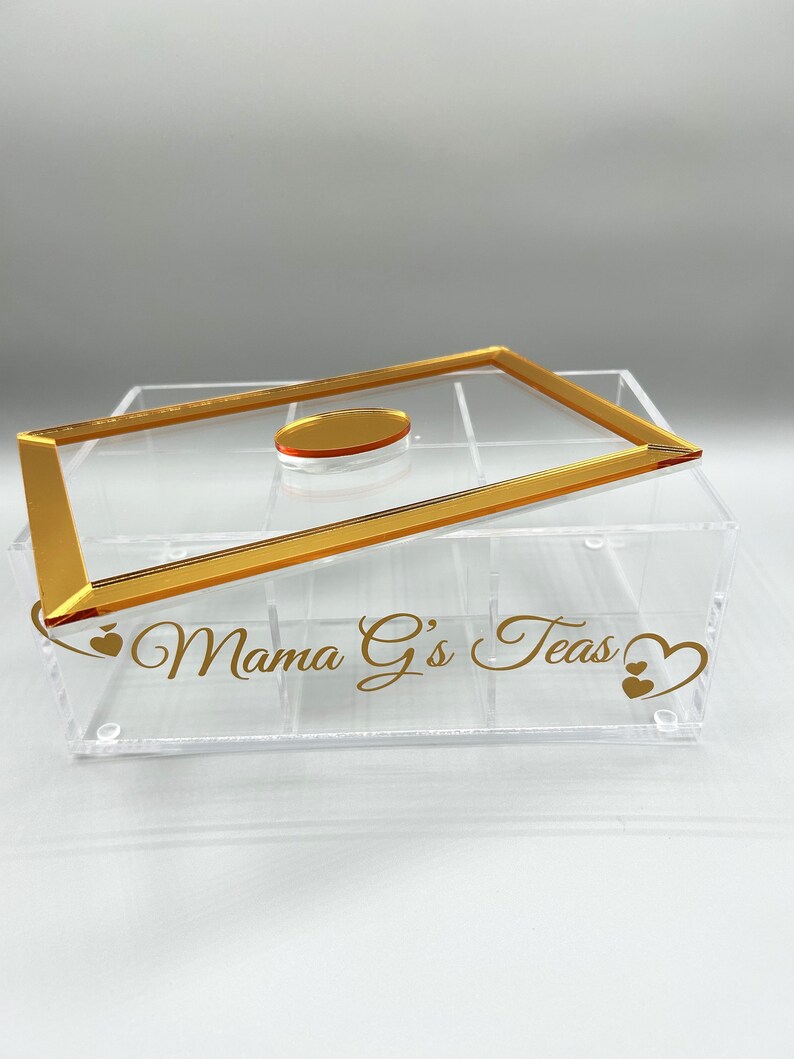 Personalized Acrylic Tea Box With Gold Mirror - Print Your Name, Text ...