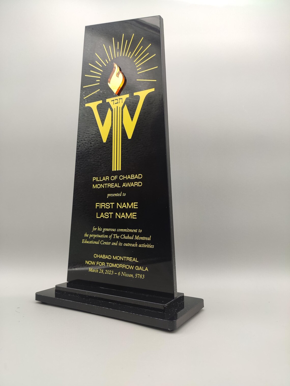 Custom Elegant Black and Gold Acrylic Award Trophy - Add Your Logo ...
