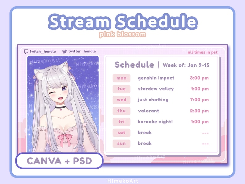 Pink Blossom Schedule Template PSD and Canva Kawaii - Etsy