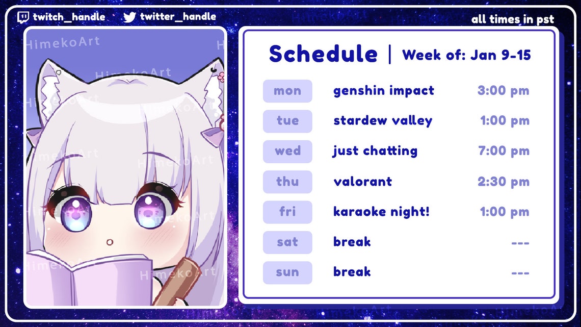 Galaxy Blue Star Schedule Template - PSD and Canva - Kawaii Overlay ...