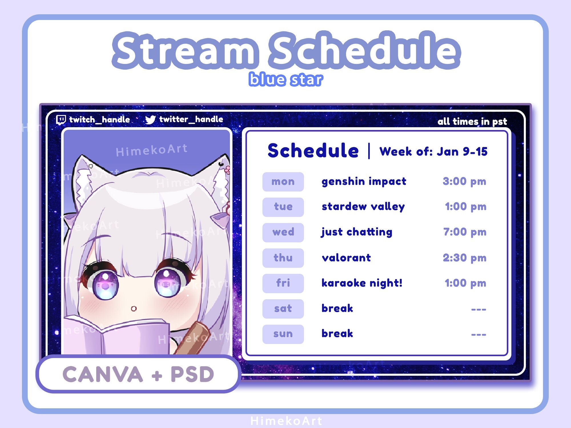 Galaxy Blue Star Schedule Template - PSD and Canva - Kawaii Overlay ...