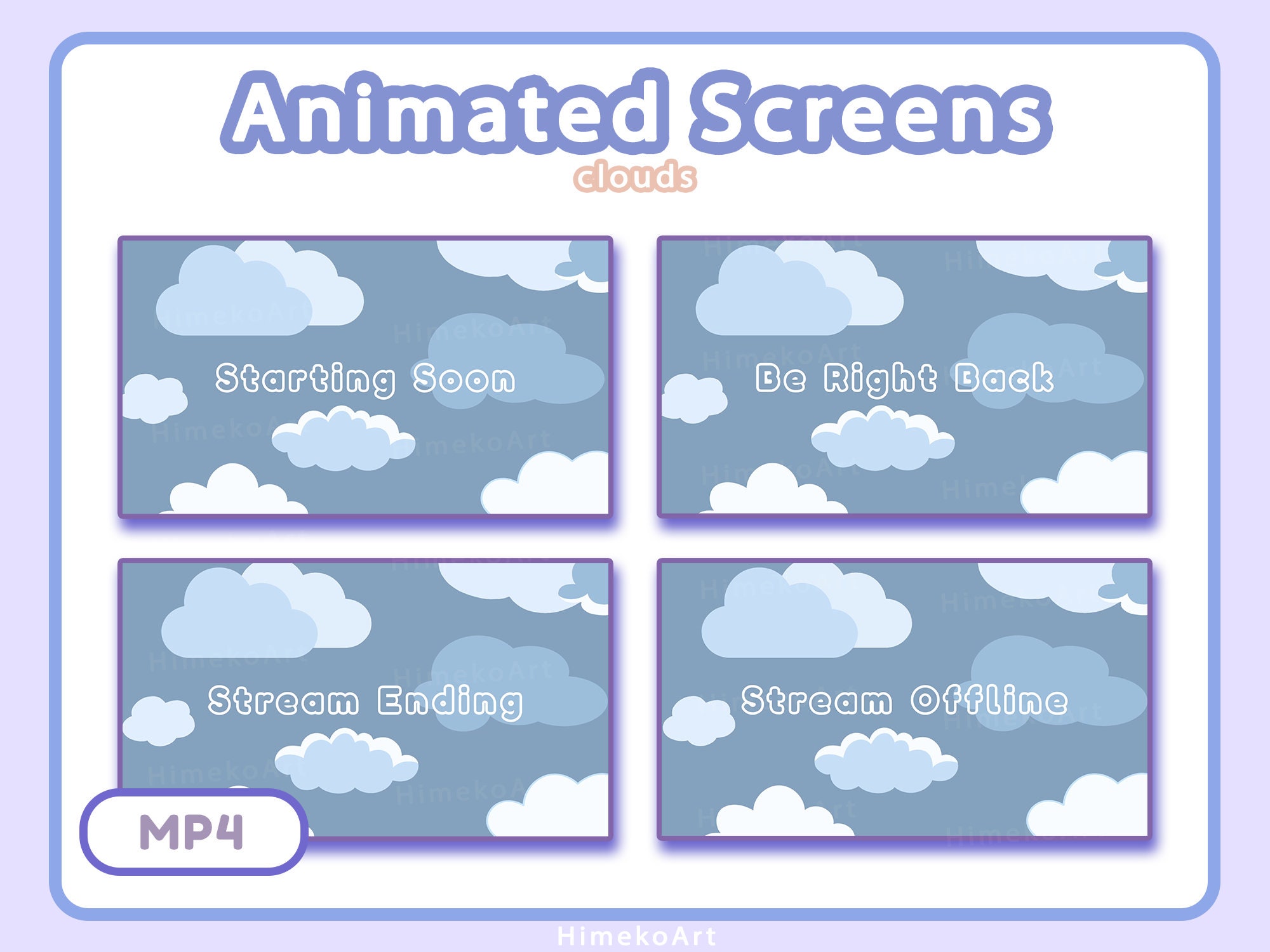 Animated Clouds Twitch Screens - MP4 - Kawaii Overlay Scene Pack for ...