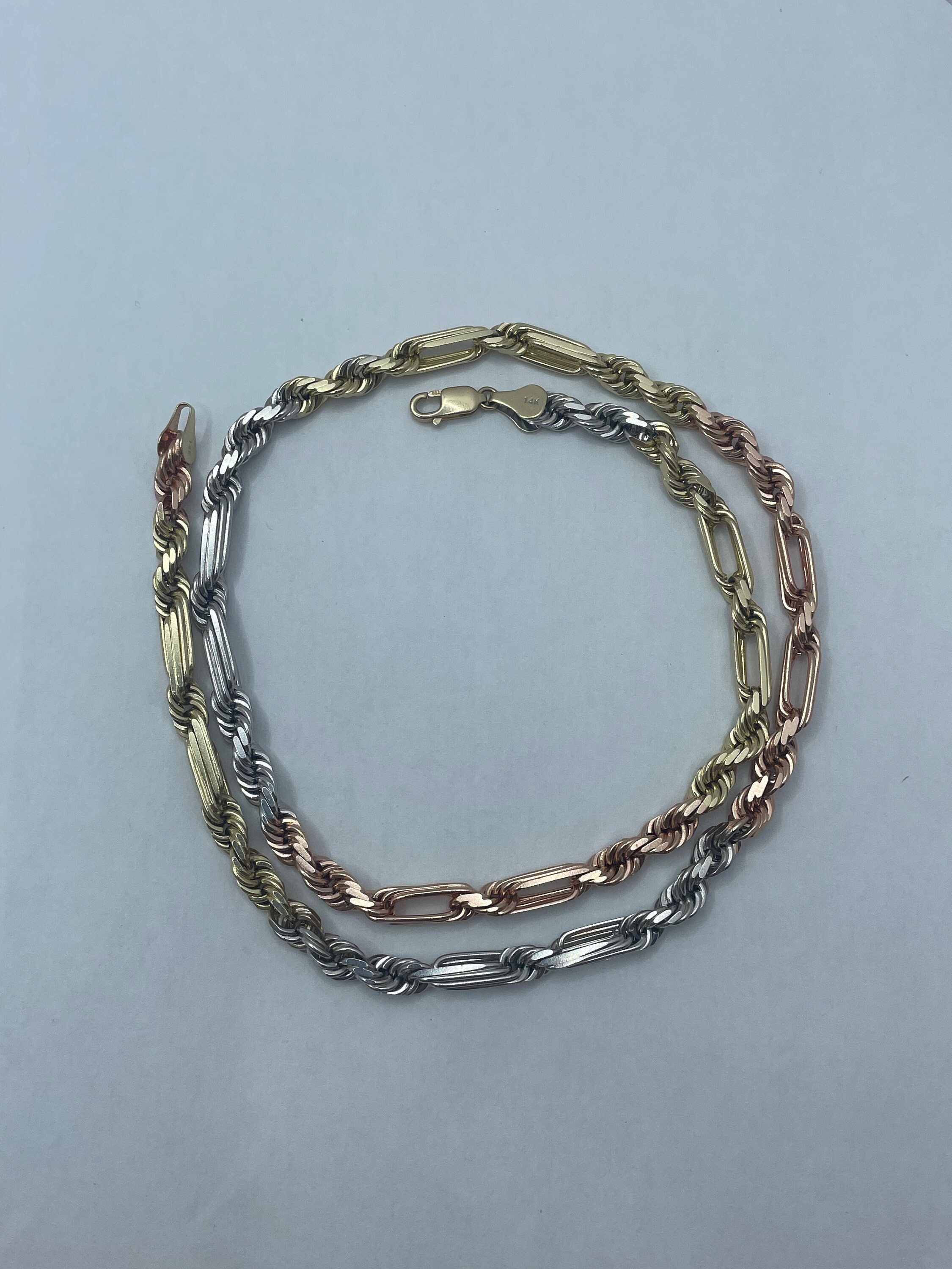 14k Tri-color Gold Rope Chain 20 Inch - Etsy