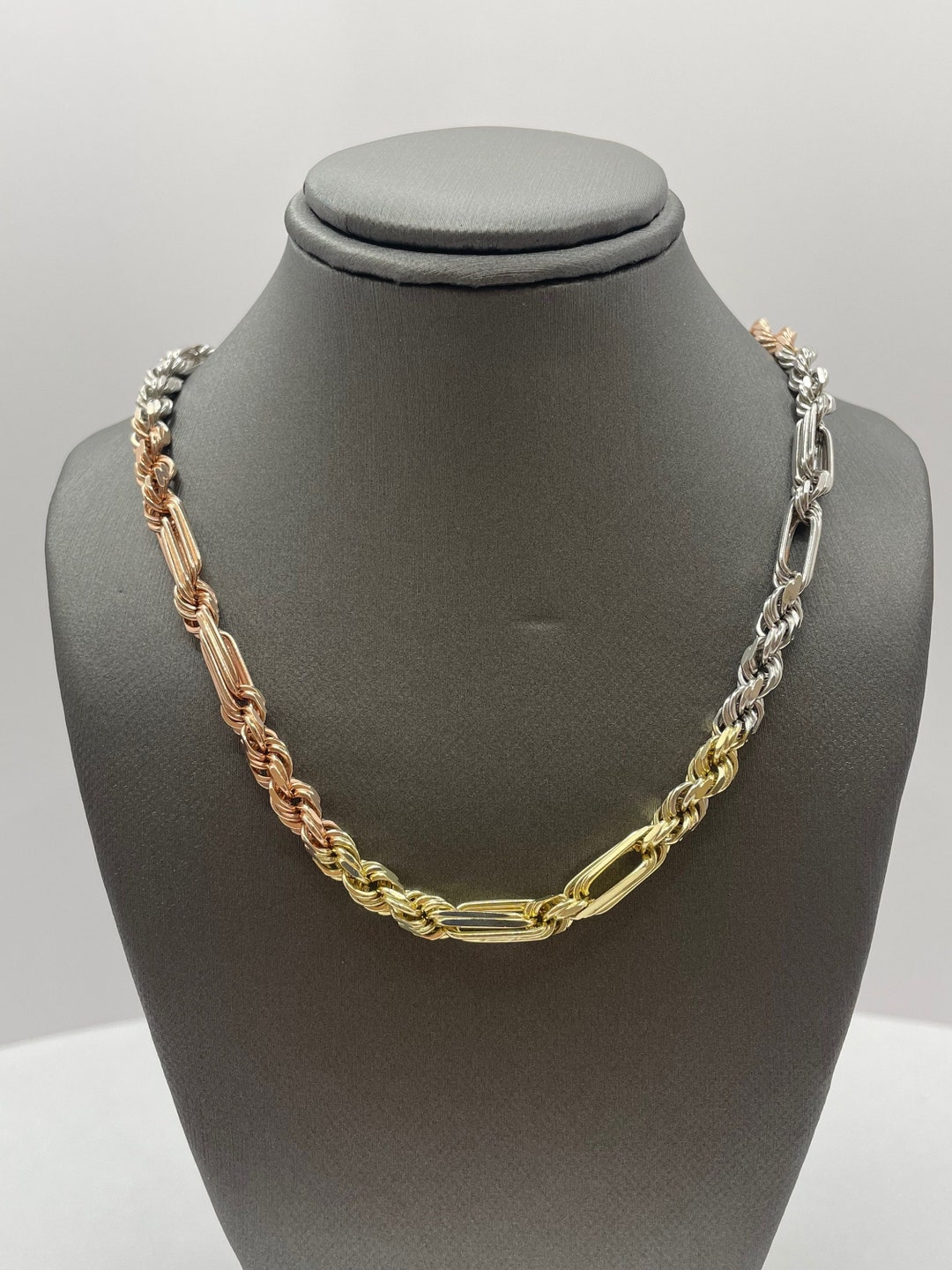 14k Tri-color Gold Rope Chain 20 Inch - Etsy