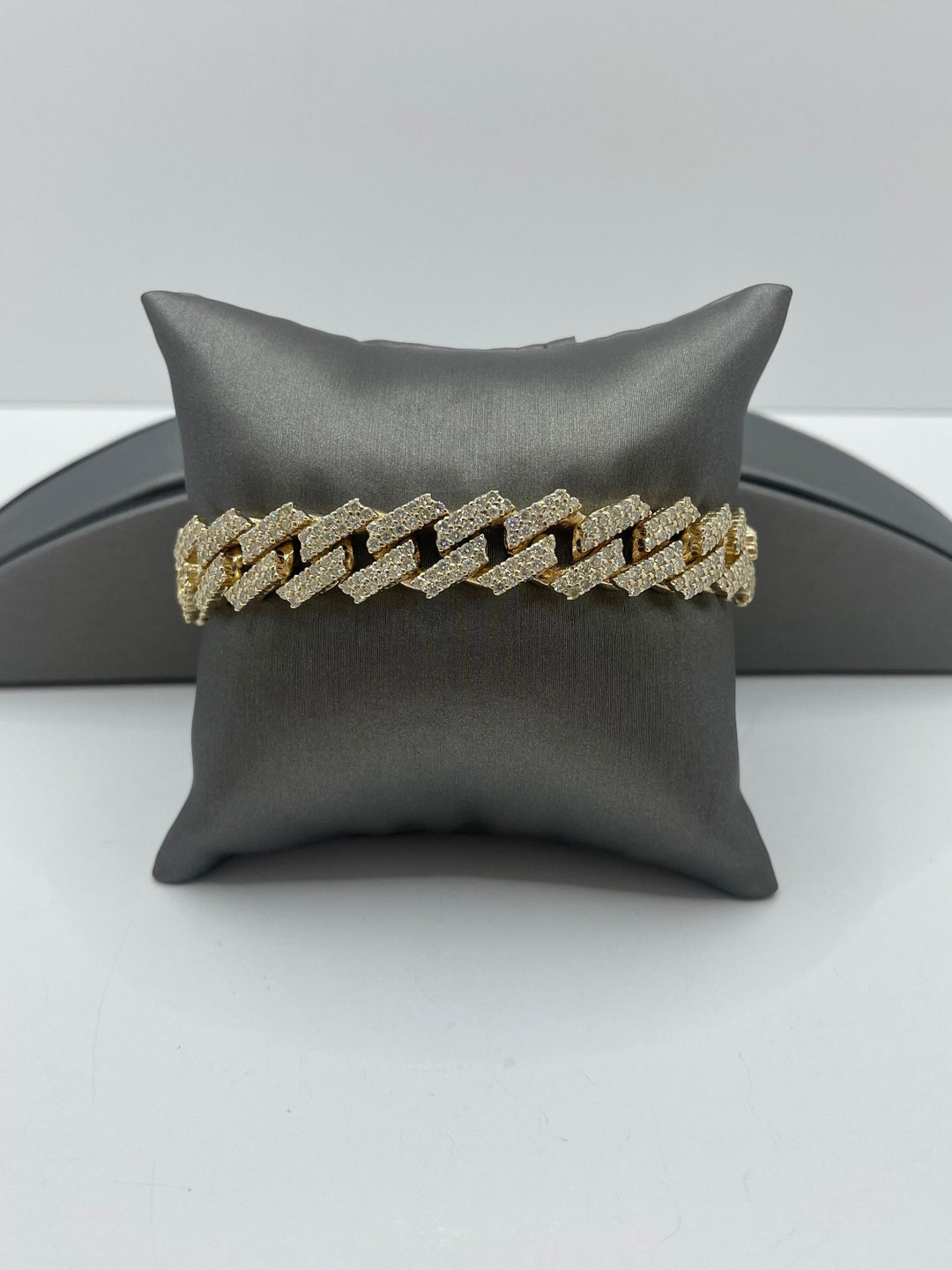 14k Yellow Gold Cuban Link Diamond Bracelet ICED OUT 7.5 Inch - Etsy