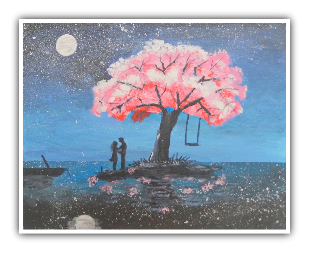 Cherry Blossom Tree Best Friends Painting Perfect Living Room Wall Art ...
