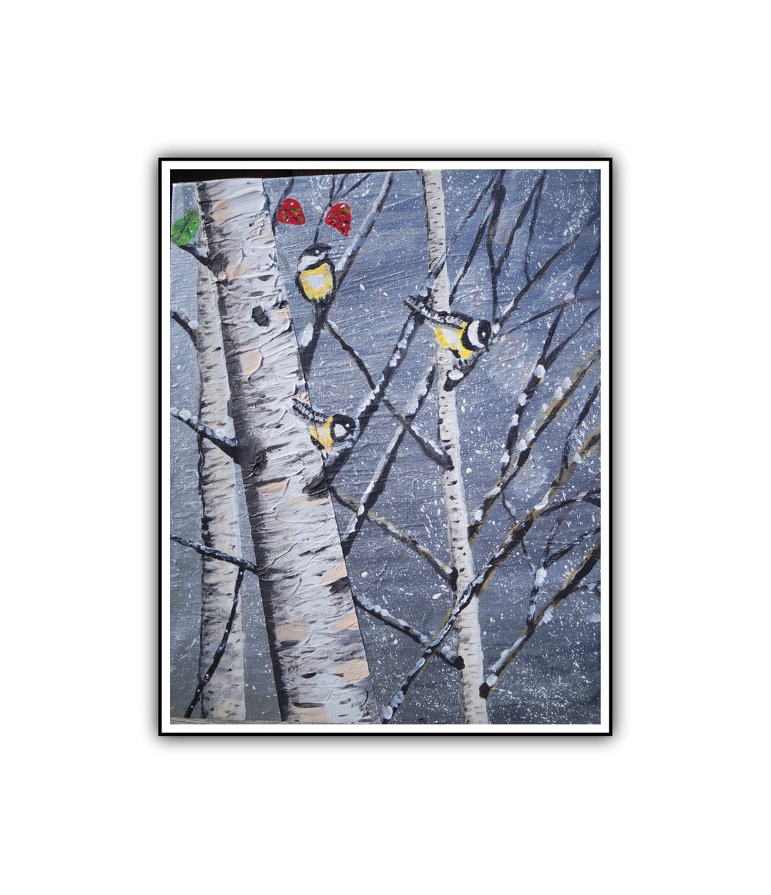 Birch Tree Chickadee Painting: Original Winter Art - Etsy