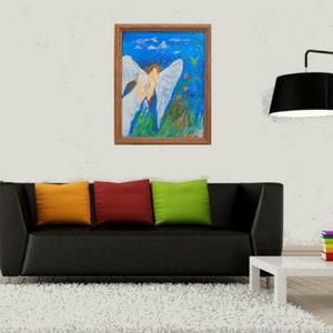Modern Angel Art With White Wings, Original Painting for Christian Home ...