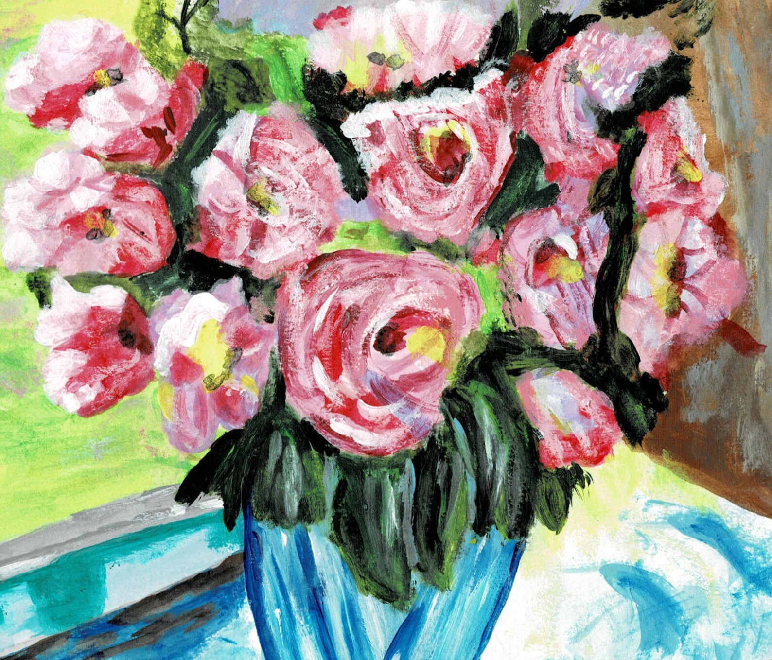 Romantic Rose Painting – Elegant Floral Art With Blue Vase Decor - Etsy