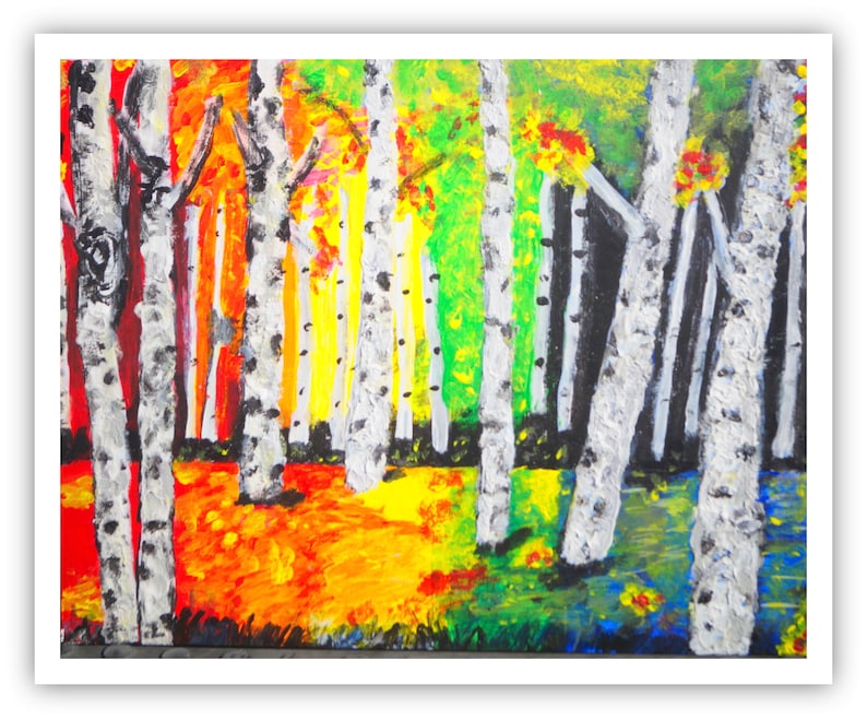 Birch Tree Forest Painting & Texture Wall Art 16 X 20 Inches an ...