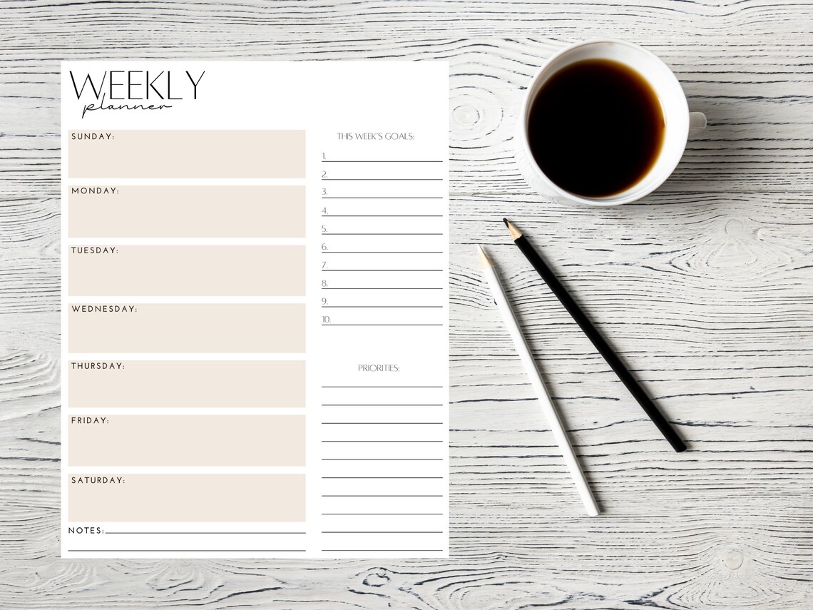Weekly Planner Printable Weekly Planner Digital Planner Simple Modern ...