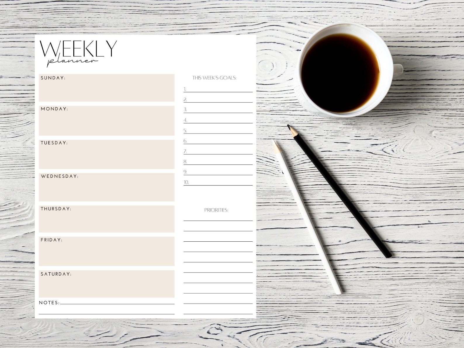Weekly Planner Printable Weekly Planner Digital Planner Simple Modern ...