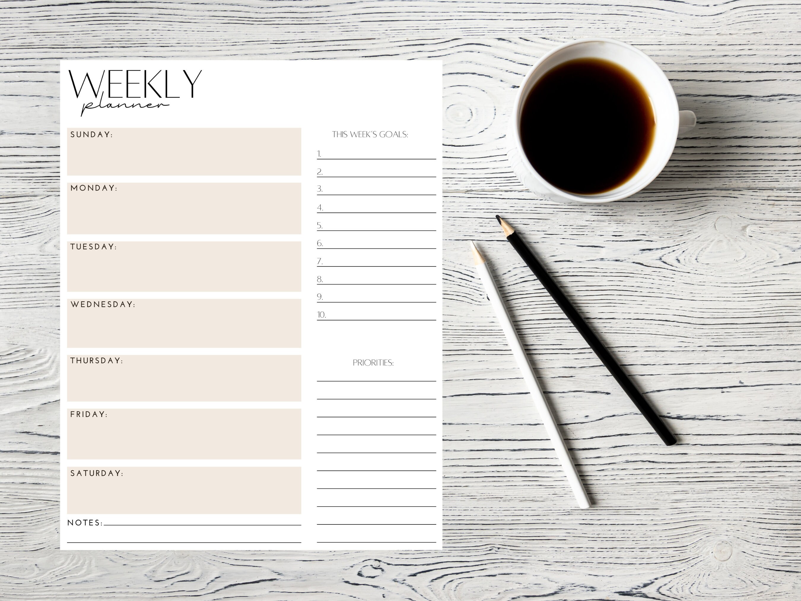 Weekly Planner Printable Weekly Planner Digital Planner Simple Modern ...