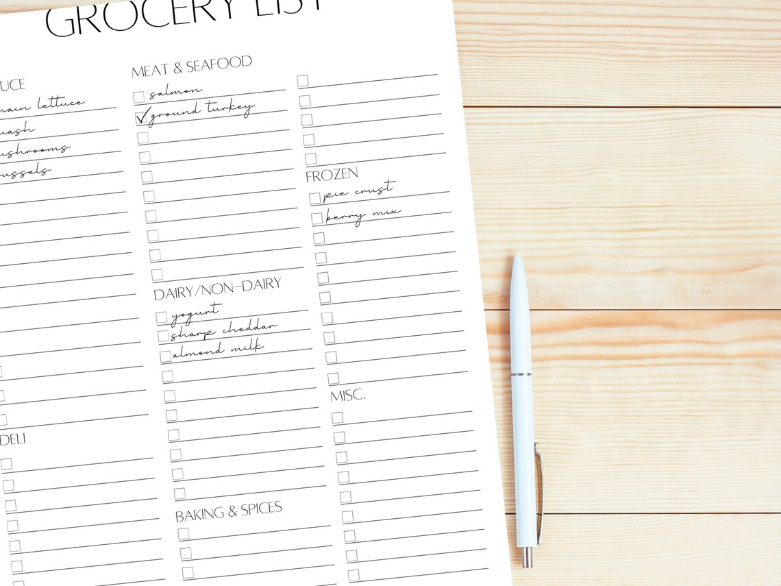 Printable Grocery Checklist Grocery Checklist Digital Grocery Checklist ...