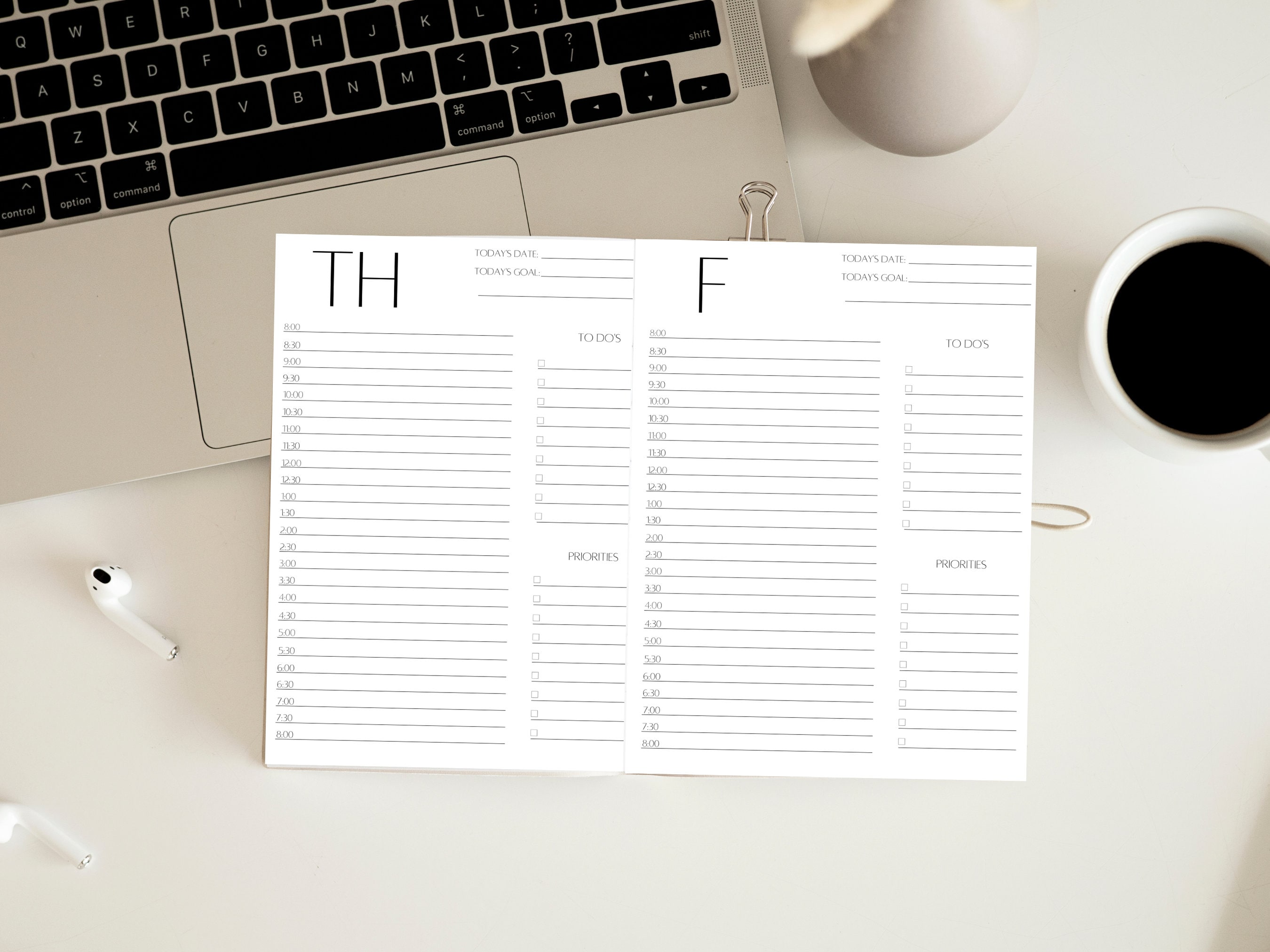 Modern Daily Printable Planner | Alta Light Font | 12 Hour Planner ...