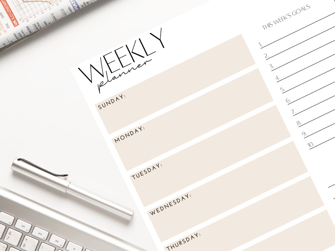 Weekly Planner Printable Weekly Planner Digital Planner Simple Modern ...