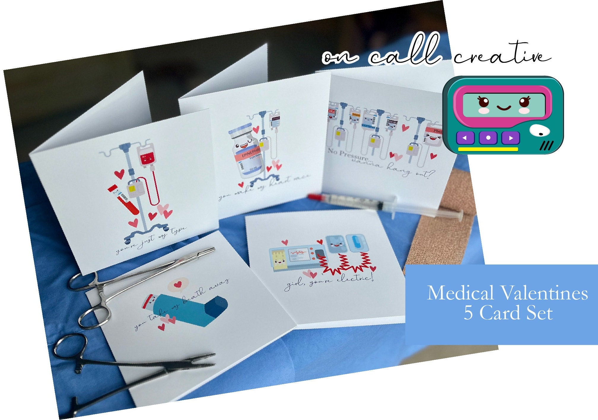 Medical Pun Valentines 5 Card Bundle Set, You Make My Heart Race ...