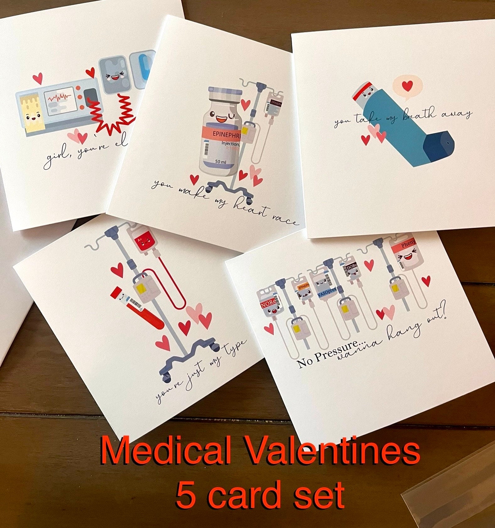 Medical Pun Valentines 5 Card Bundle Set, You Make My Heart Race ...