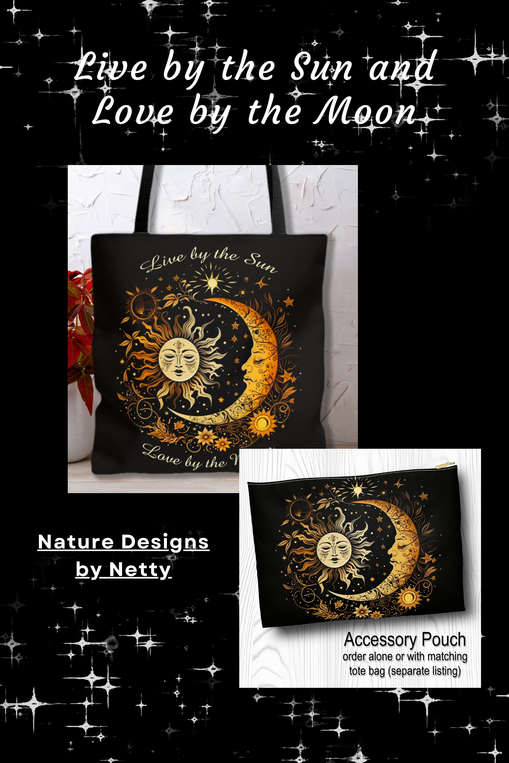 Sun Moon Tote Bag, Live by the Sun Love by the Moon, Boho Tote Bag ...