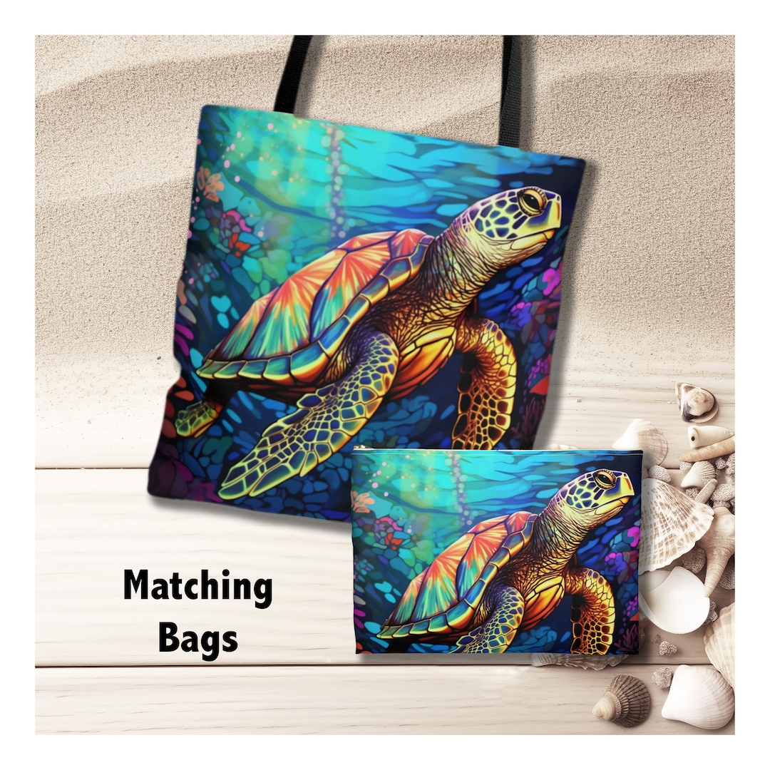 Turtle Tote Bag, Turtle Lover Tote, Turtle Bag, Colorful Bag, Matching ...