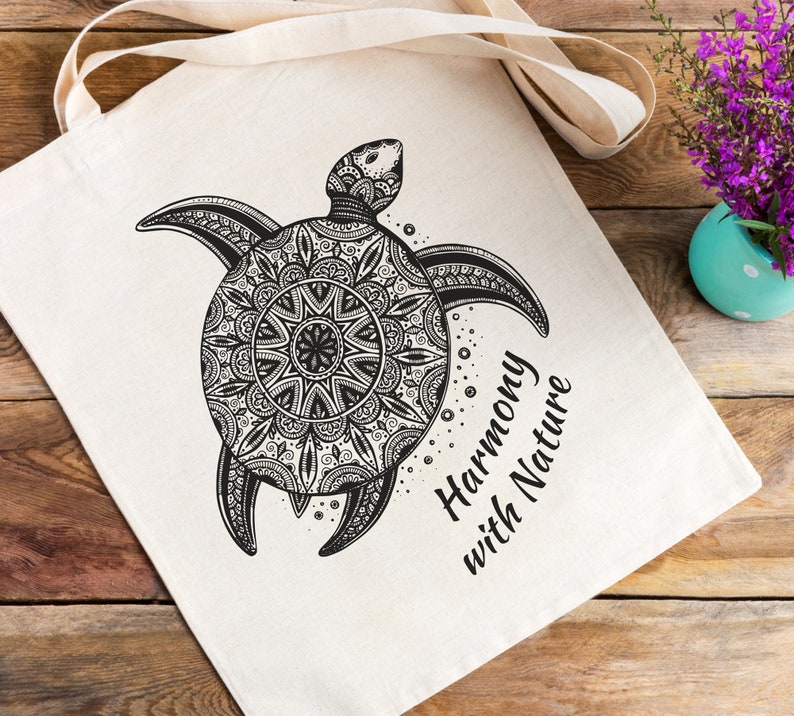 Zentangle Turtle Canvas Tote Bag Bohemian Canvas Tote - Etsy