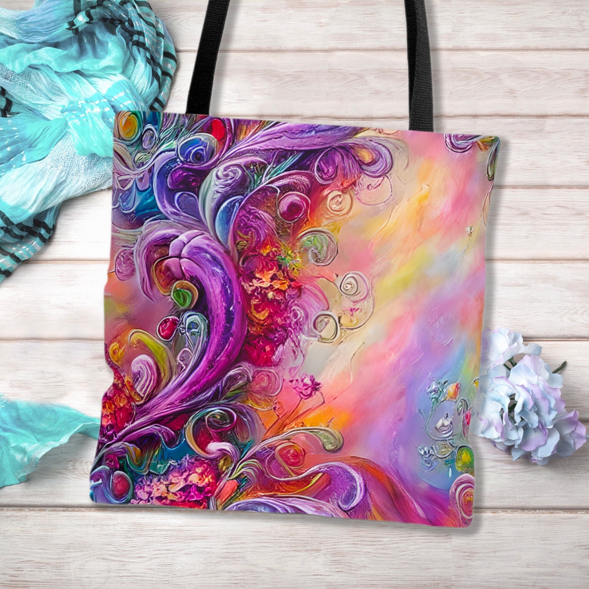 Swirls Tote Bag, Hippie Bag, Retro Tote Bag, Colorful Tote Bag ...
