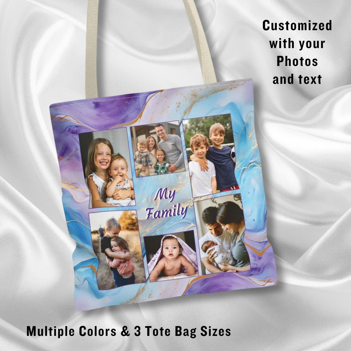 4, 6, or 8 Photo Tote Bag, Personalize Bag, Photo Bag, Custom Photo ...