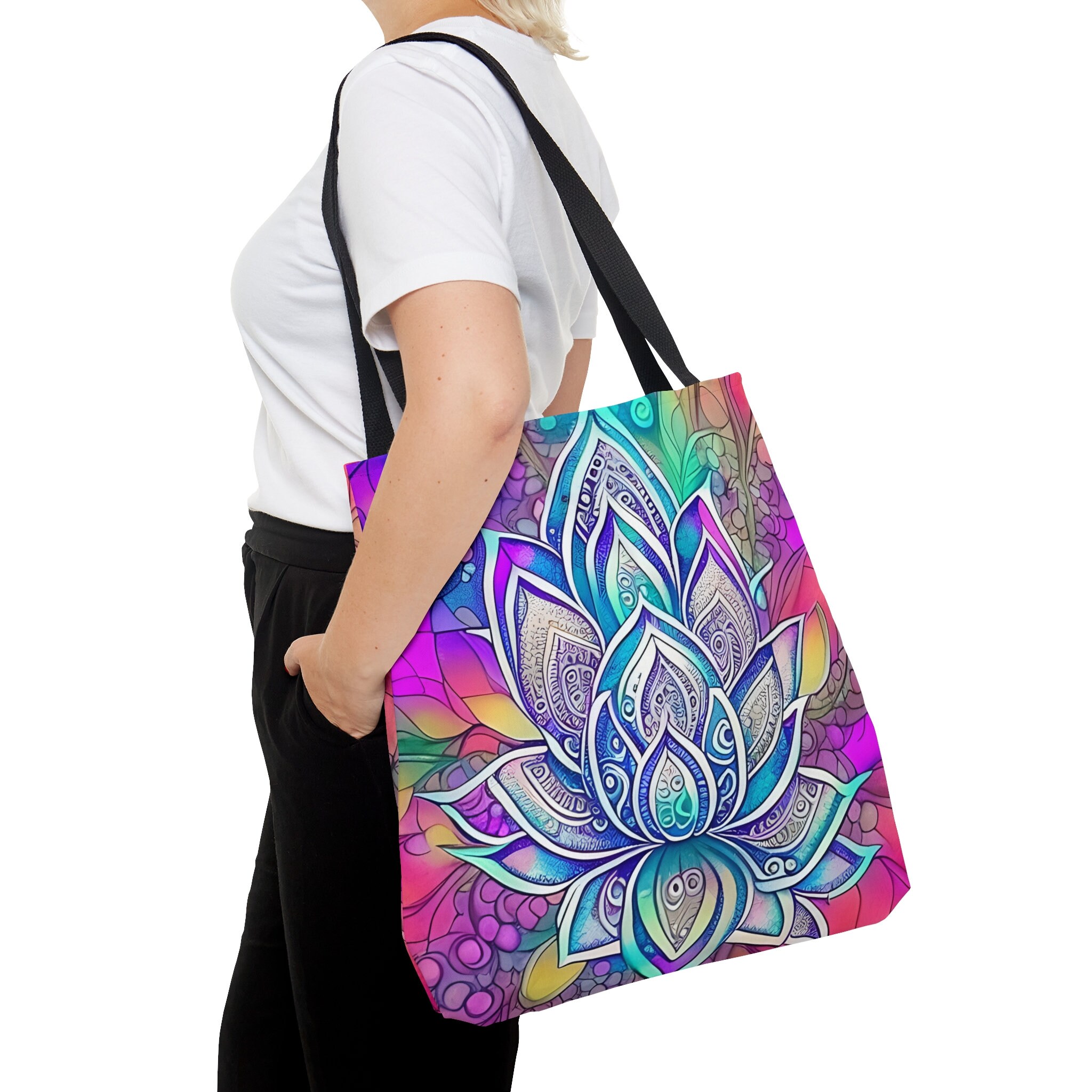 Lotus Flower Tote Bag, Yoga Tote, Cute Yoga Bag, Tote Bag Gift, Vibrant ...