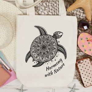 Zentangle Turtle Canvas Tote Bag Bohemian Canvas Tote - Etsy
