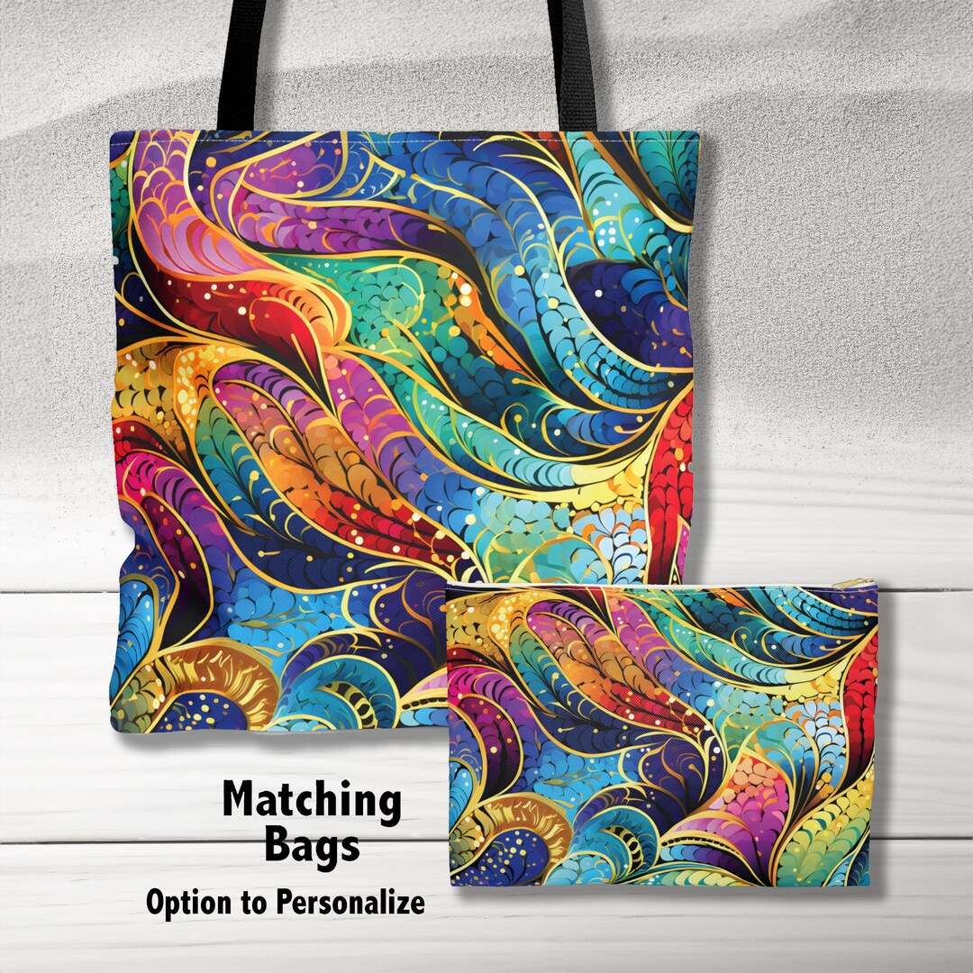 Golden Batik Tote Bag, All Over Printed Tote, Colorful Tote Bag, Cute ...