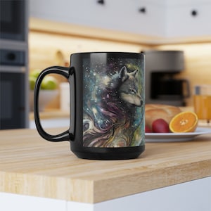 Wolf Black Mug, 15oz Mug, Colorful Wolf Mug, Wolf Mug Gift, Best Wolf ...
