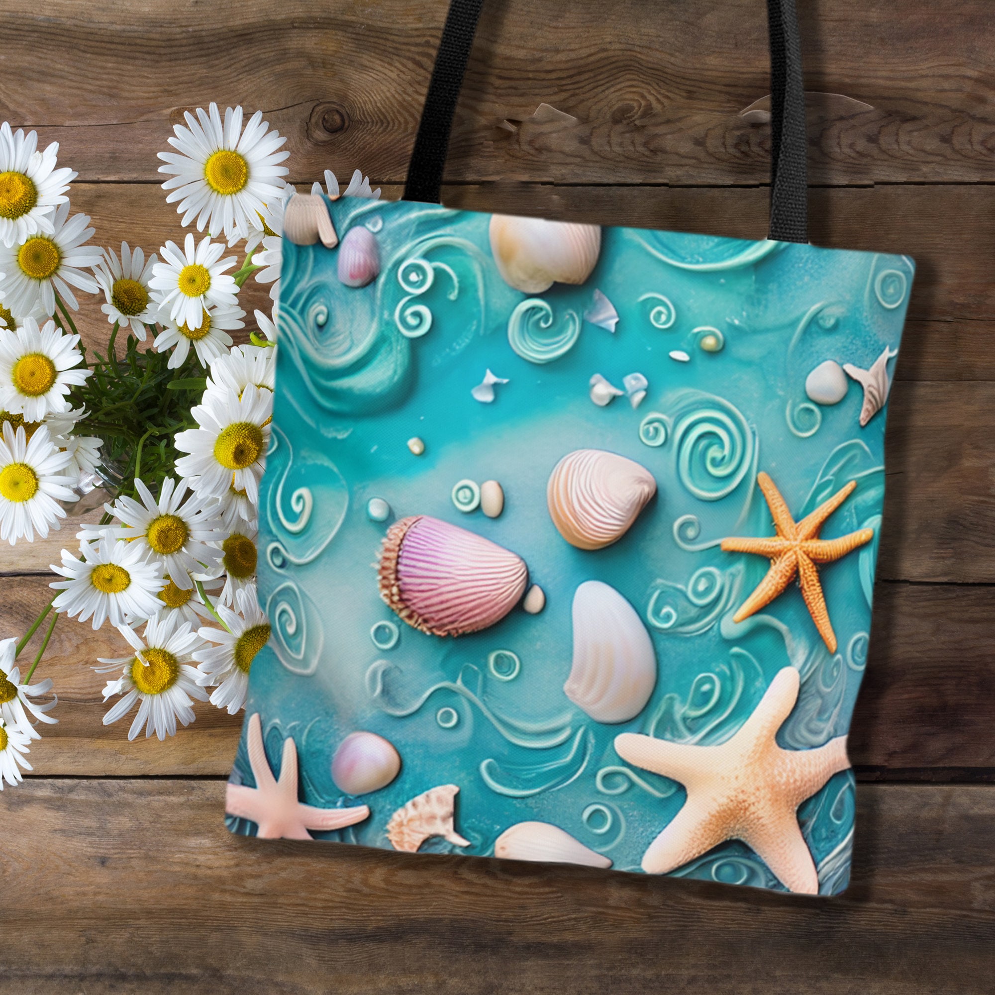 Beach Tote Bag All Over Printed Tote Seashell Tote Bag - Etsy