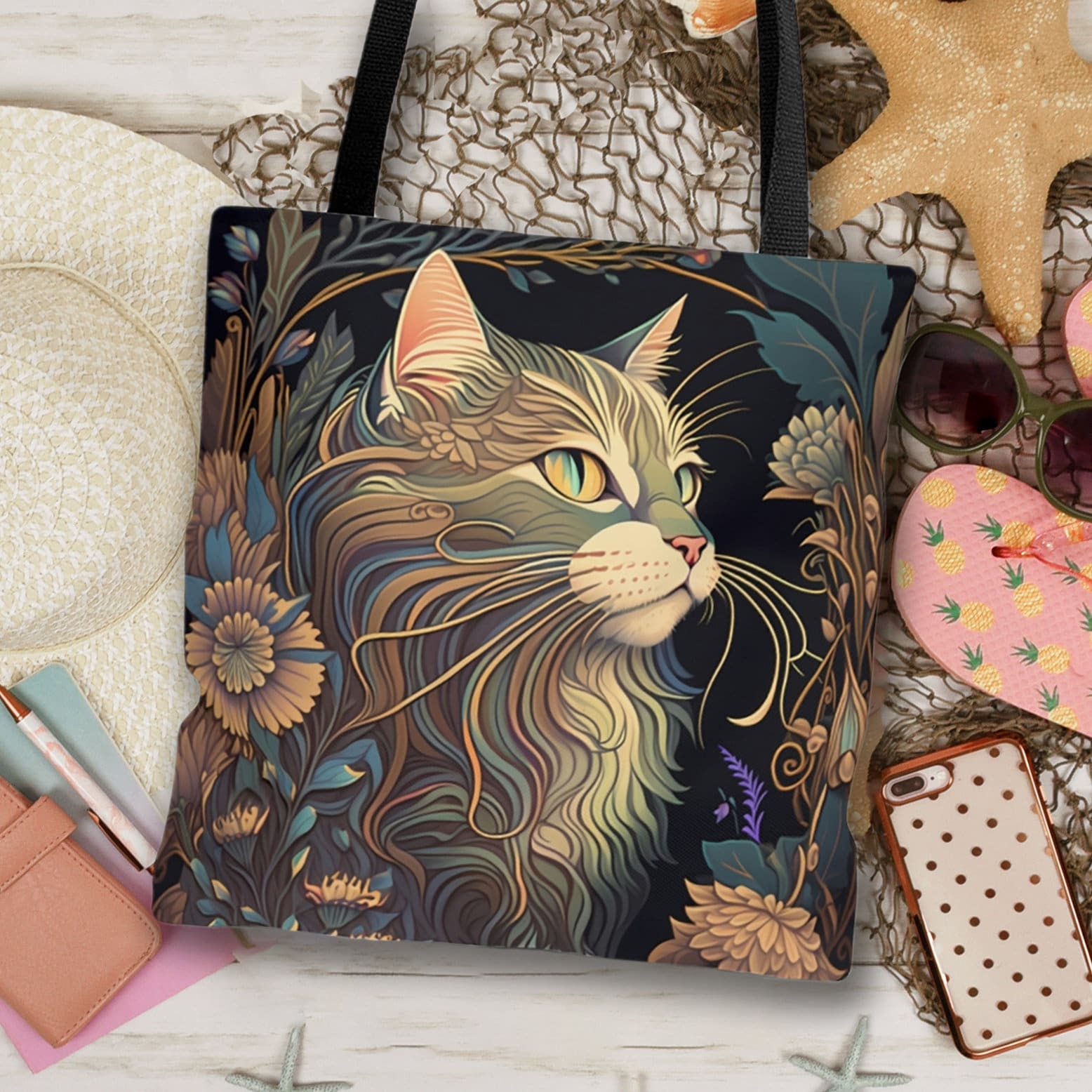 Cat Tote Bag, All Over Print Tote, Cat Lover Bag, Pretty Tote Bag, Art ...