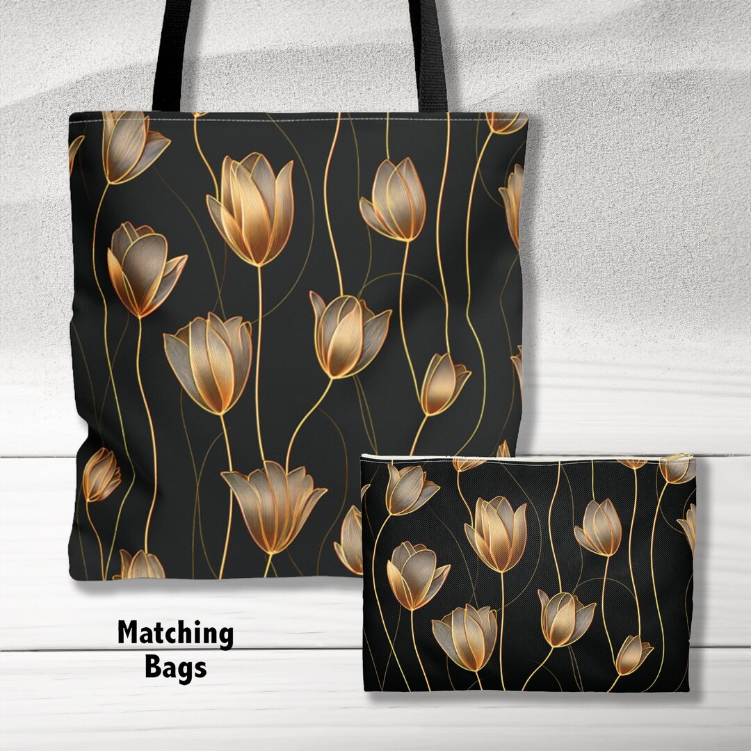 Golden Tulips Tote Bag, All Over Printed Tote, Book Bag, Stunning Bag ...