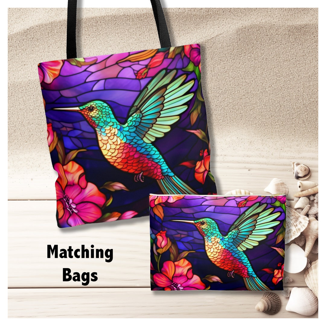 Hummingbird Tote Bag, Stained Glass Bag, Stained Glass Bag, Colorful ...