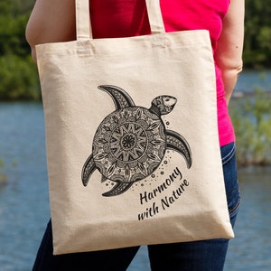 Zentangle Turtle Canvas Tote Bag Bohemian Canvas Tote - Etsy