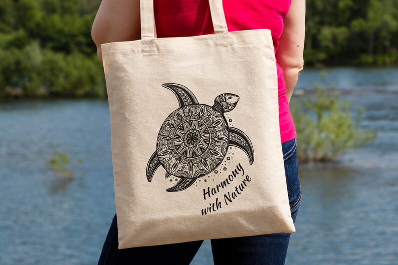 Zentangle Turtle Canvas Tote Bag Bohemian Canvas Tote - Etsy