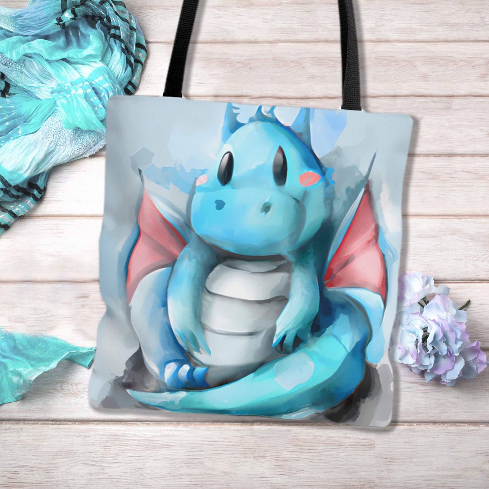 Baby Blue Dragon Tote Bag, Dragon Tote, Cute Baby Bag, Cute Gift Tote ...